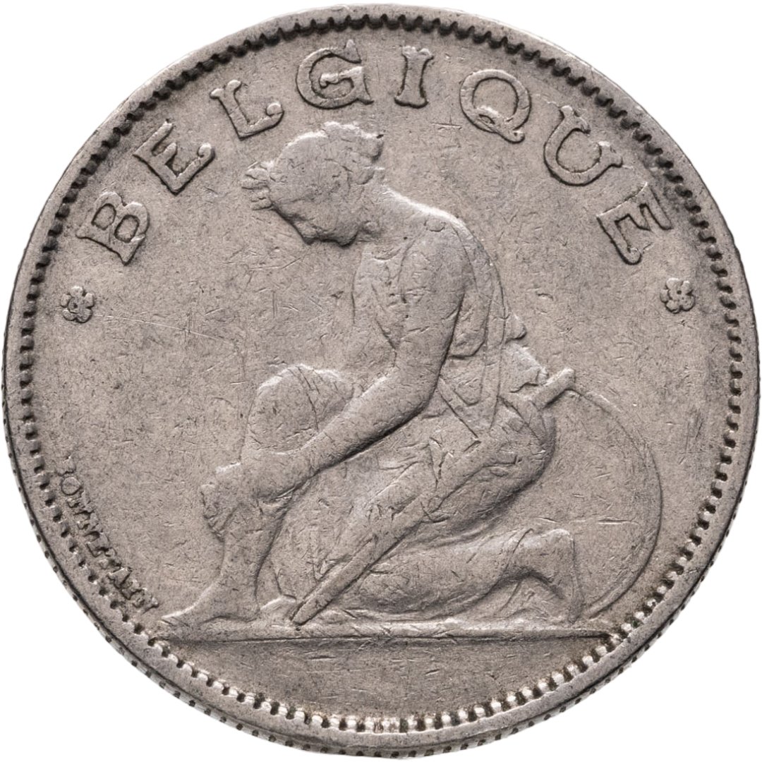 Бельгия 1 франк 1922 Надпись на французском - 'BELGIQUE', Никель, в сохранности VF-XF