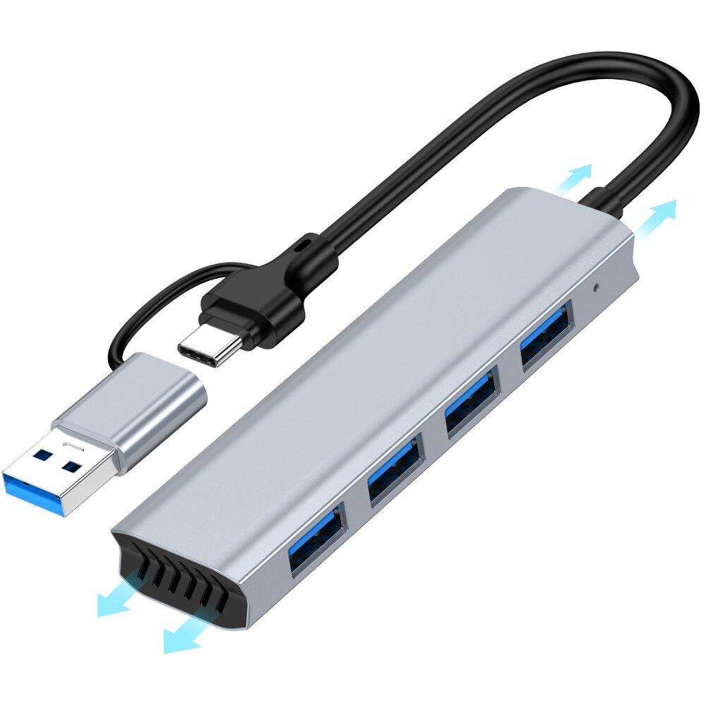 Хаб USB 3.0 на 4 выхода с разъемами Type-C и USB для ноутбуков и ПК, версия со всеми интерфейсами USB 3.0