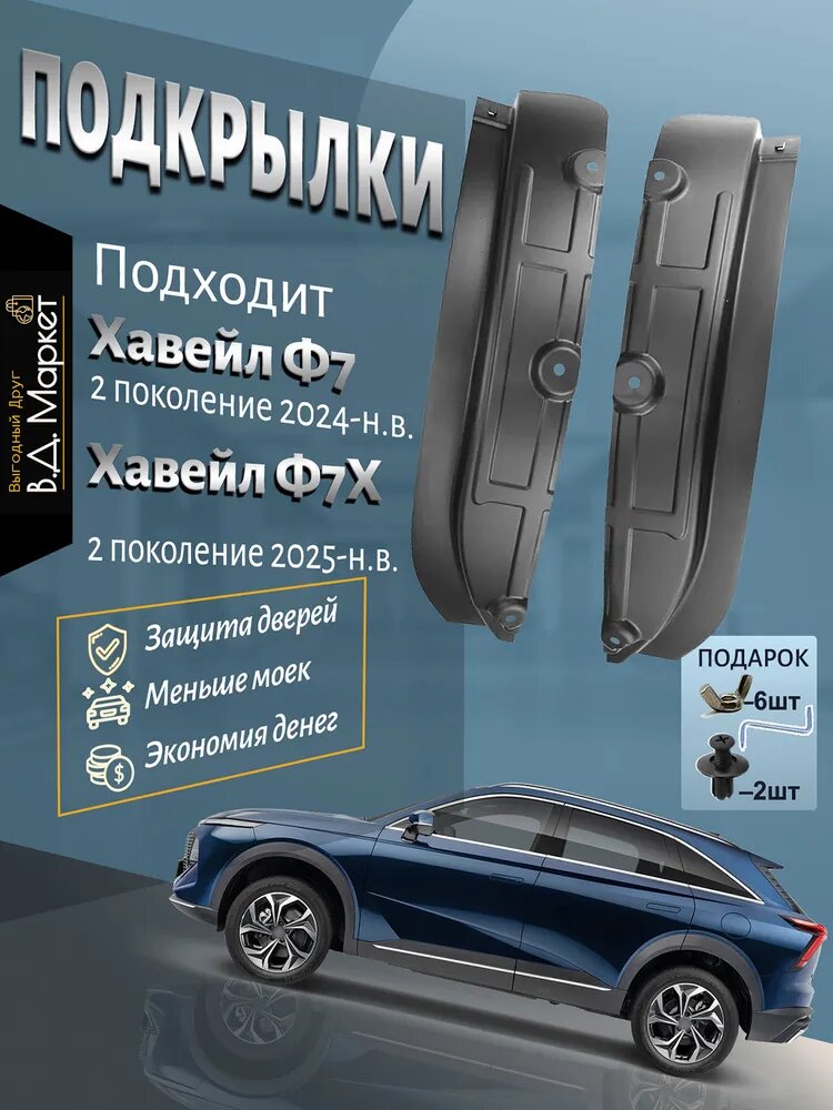 Подкрылки задних колес (арка крыла) для Хавал Ф7 2024-2026 / Хавал Ф7X 2025-2026 / Haval F7 / Haval F7X, локеры, защита колесных арок, аксессуары для автомобиля, комплект 2 шт.