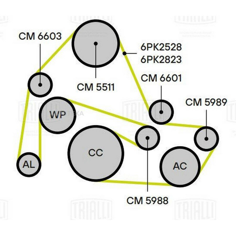Ролик ремня приводного MERCEDES S (W222) (13-)/GL (X166) (12-) 4.7I/5.5I (опор.) ребрист. D67 TRIALLI CM6603