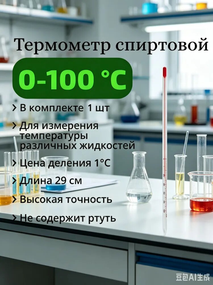 Термометр спиртовой высокоточный 0-100C, 1 шт, стеклянный без ртути, универсальный для кухни заготовок консервации и лабораторных работ, длина 29 см, для точного измерения температуры любых жидкостей.
