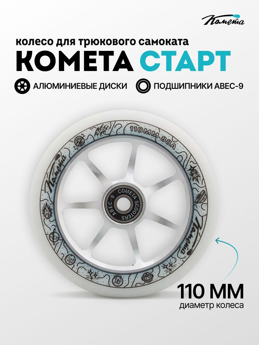Колесо для трюкового самоката Комета 110мм Старт (Белый / Серый)
