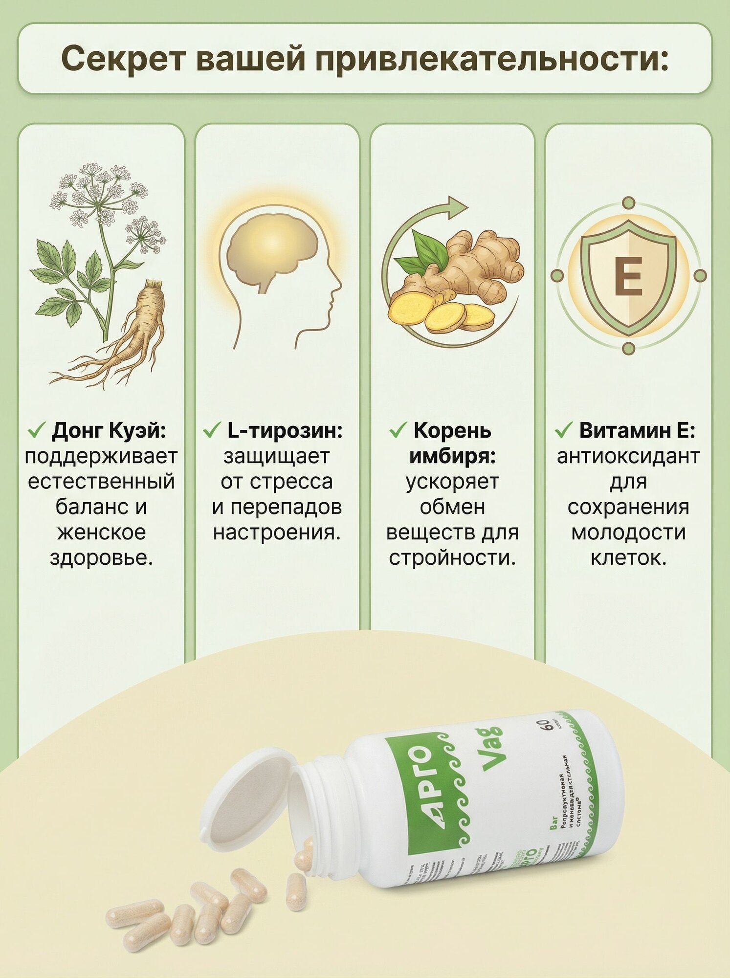 ВАГ Nutricare, 60 капсул, Арго. БАД для женщин, регуляции менструального цикла, при гормональных нарушениях, климаксе, предменструальном синдроме — фото 1