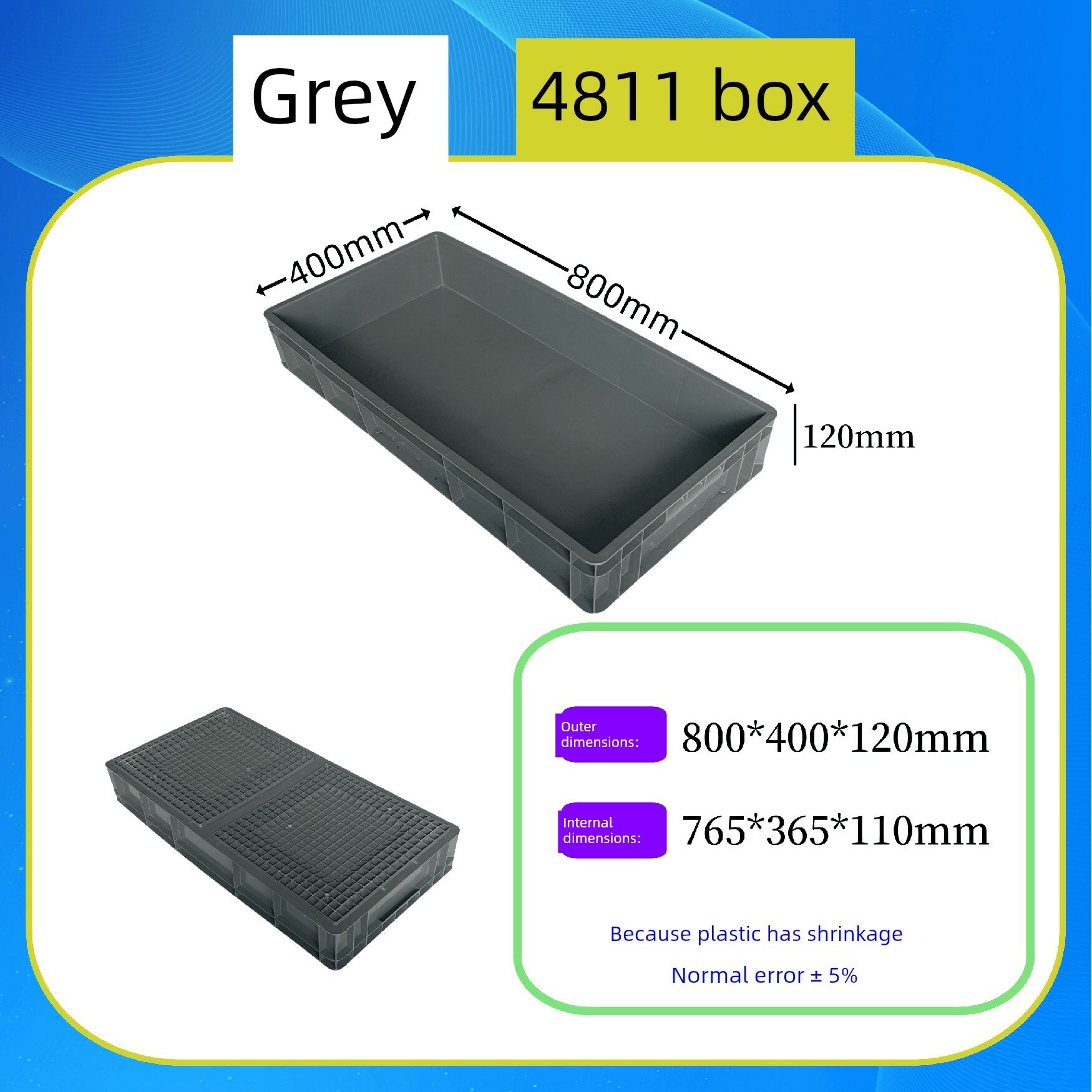 Пластиковый прямоугольный поддон с дренажом 80x40x12 см серый для горшков и выращивания почвы
