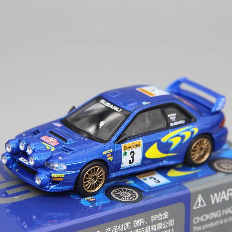 Машинка Mini GT #975 1:64 Subaru Impreza WRC98 #3 Colin McRae 1998 Monte Carlo Rally 3rd Place Diecast Rally Car Model, Classic 555 Yellow Crescent Livery