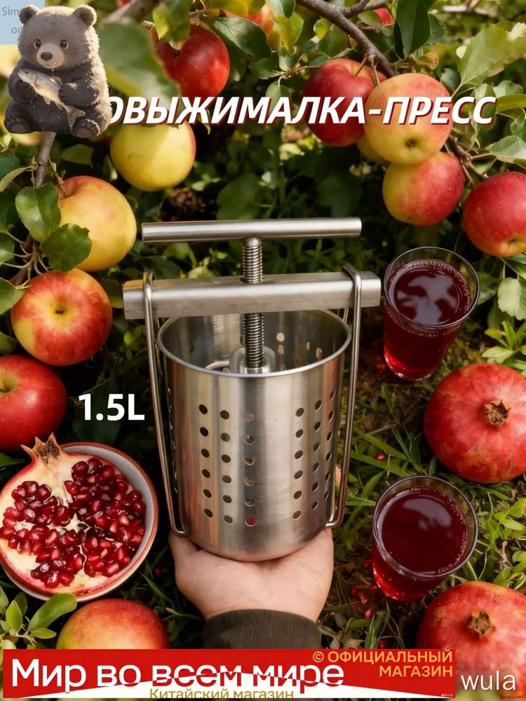 Соковыжималка ручная металлическая 1.5 л, съемная конструкция, подходит для яблок и гранатов, фруктовый пресс для дома