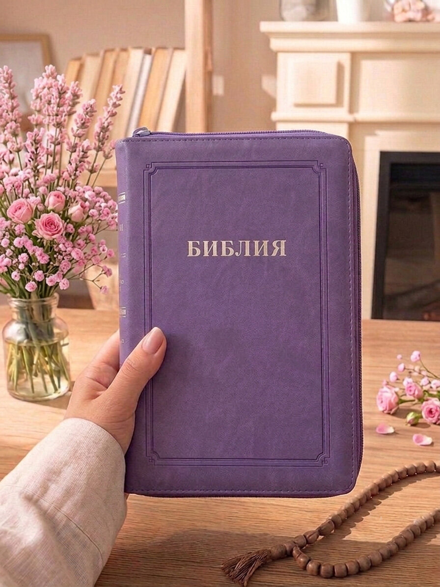 Библия подарочная, на молнии, серебряный обрез, с ляссе, переплет термовинил, 1232 стр, 230х150 мм