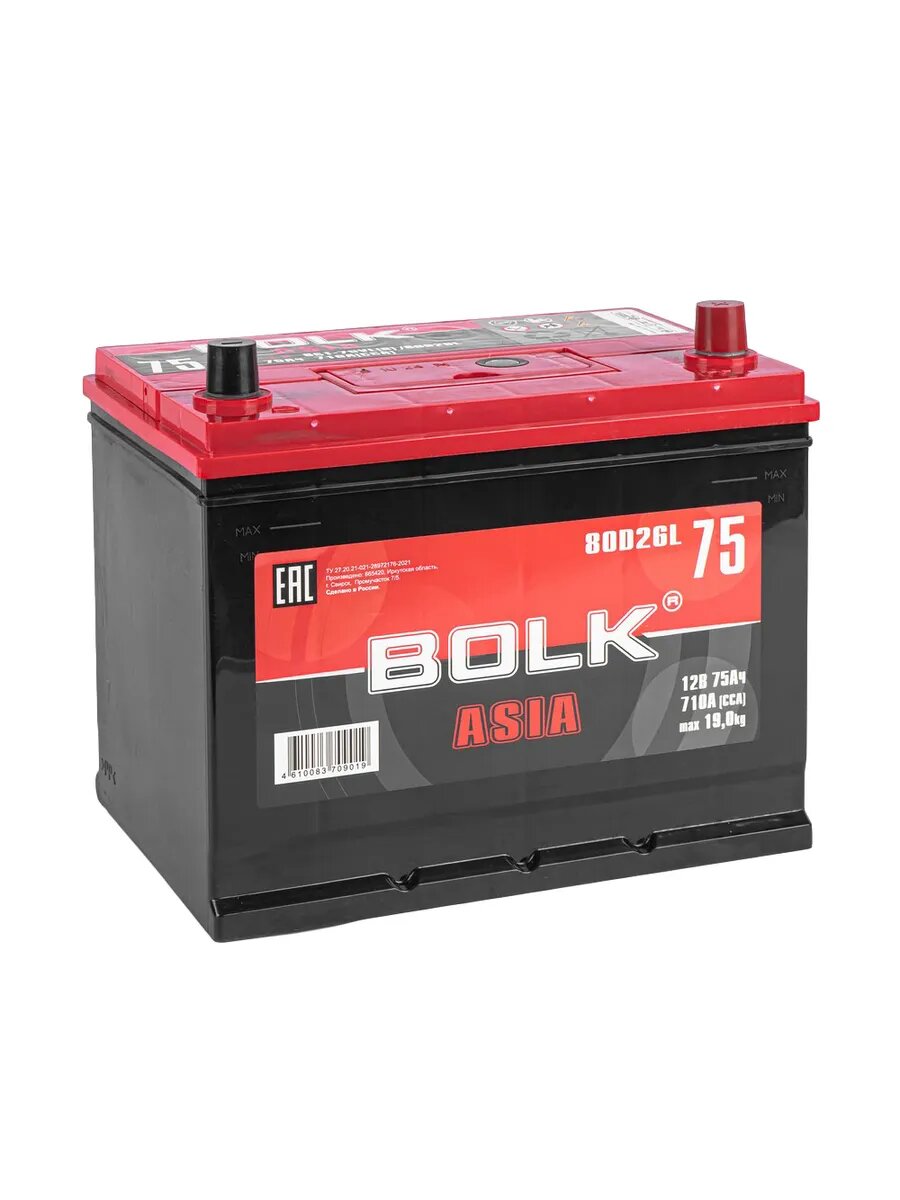 Аккумулятор ASIA 75А/ч обр. пол. R+ 260x175x225 710А