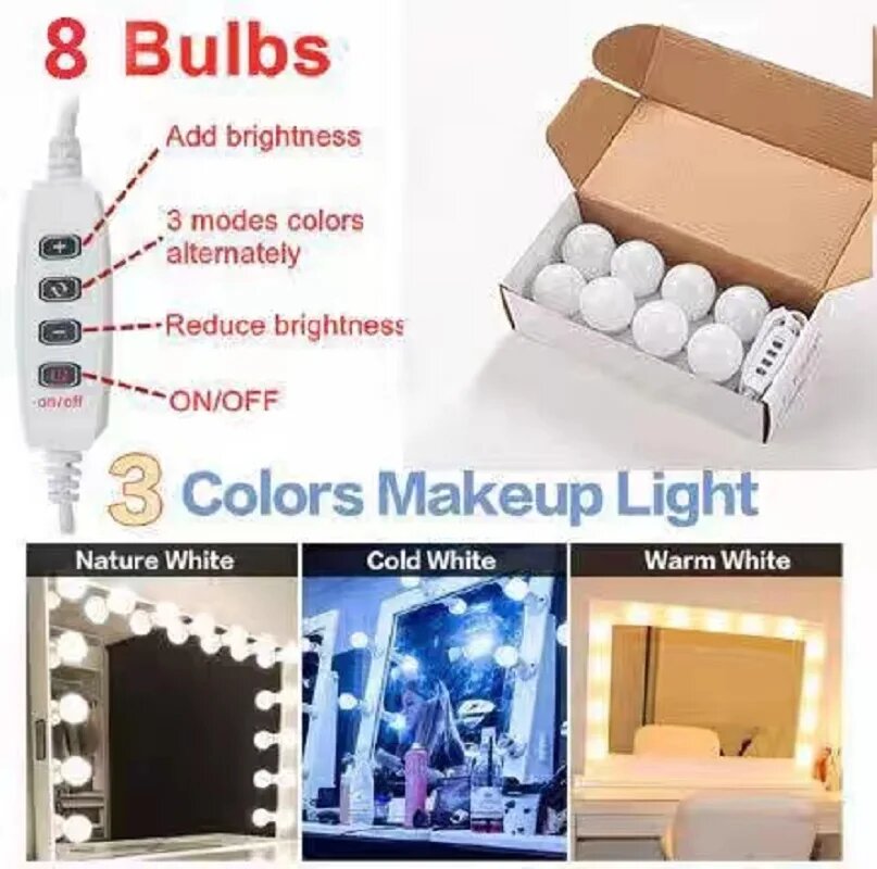 LED лампа подсветка для зеркала Pampsee 10 шт 8 Bulbs
