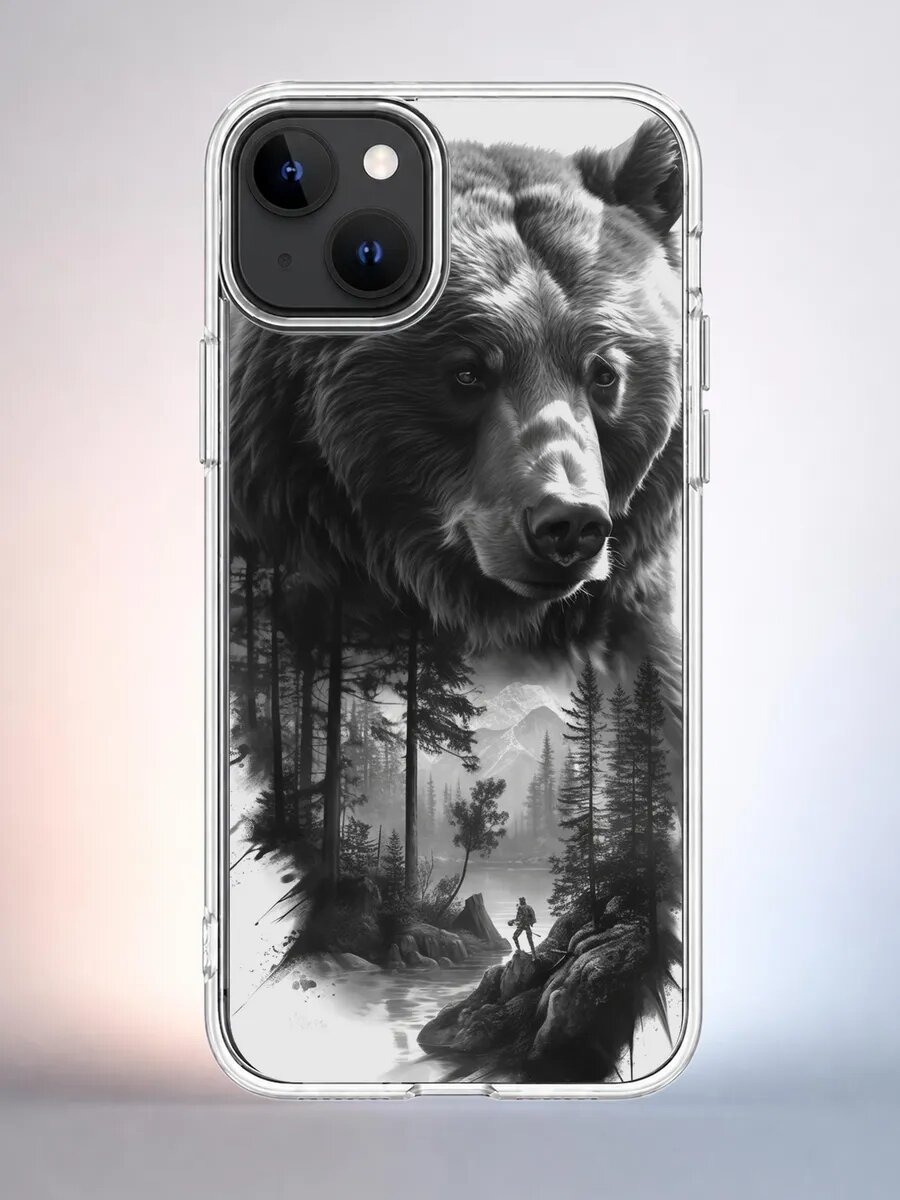 Чехол iPhone 13 медведь портрет детальный силиконовый