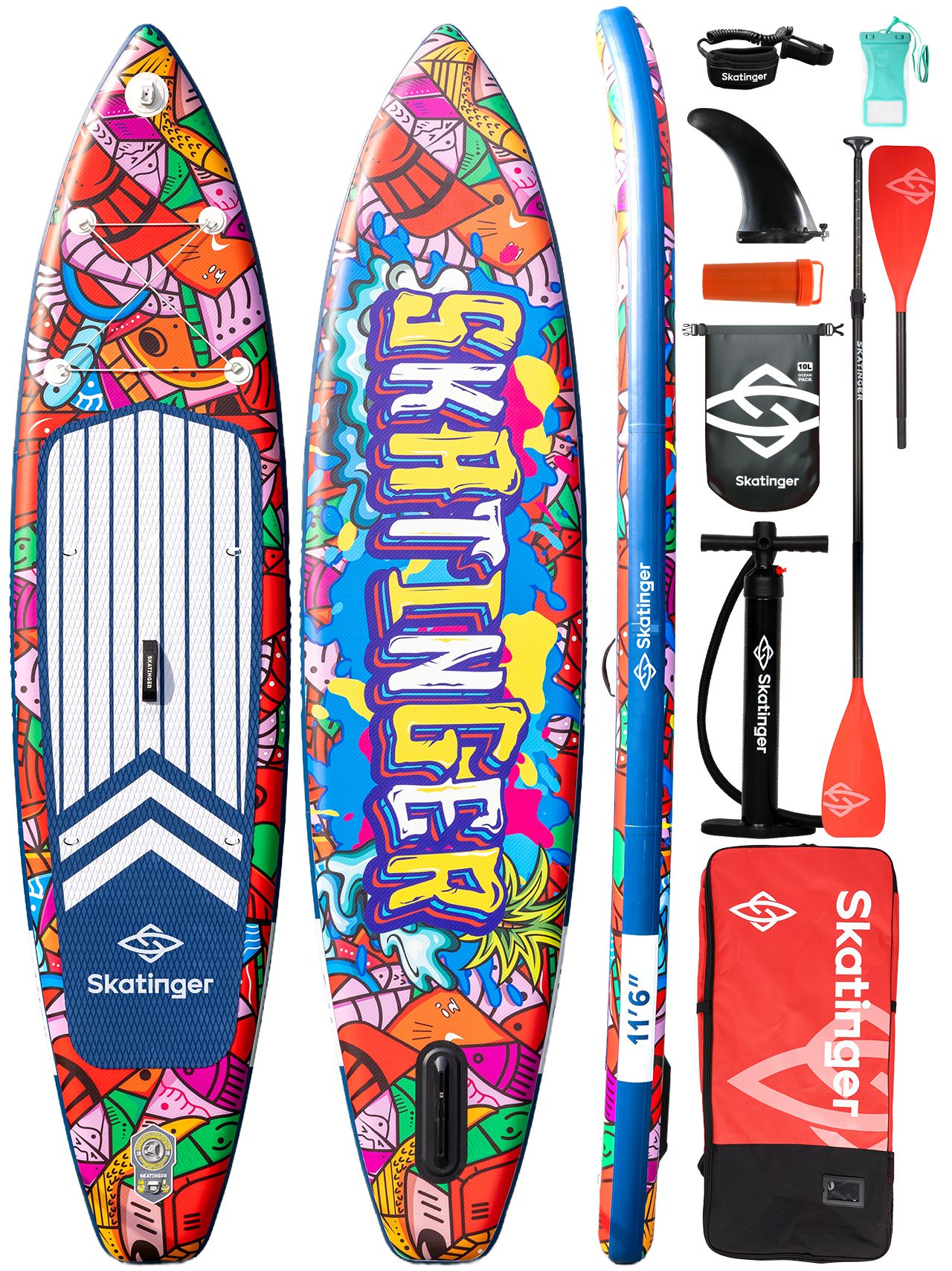 Надувная Сап-доска SKATINGER graffiti red (SUP board) двухслойная 350*81*15см