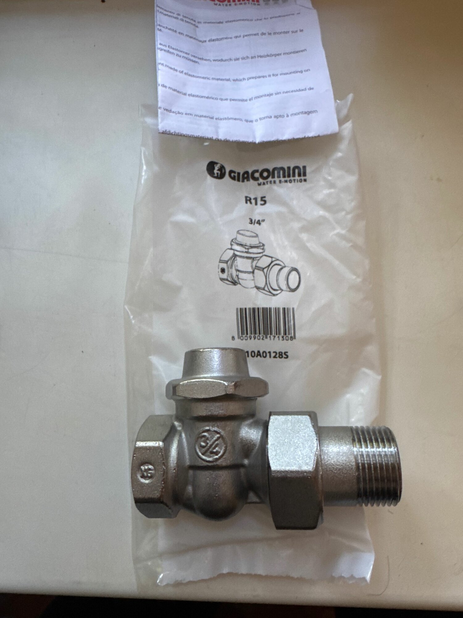 Клапан отсечной прямой 3/4", хромированный GIACOMINI R15TG (обратка)