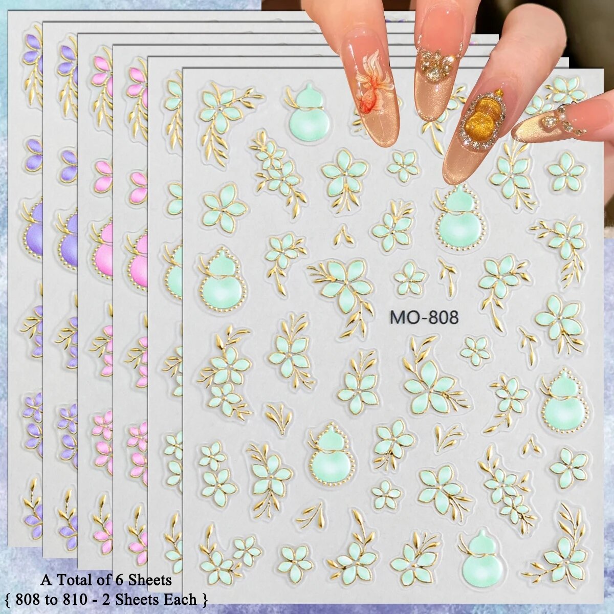 5D наклейки для ногтей весна цветы тыква Set AA - 6 Sheets