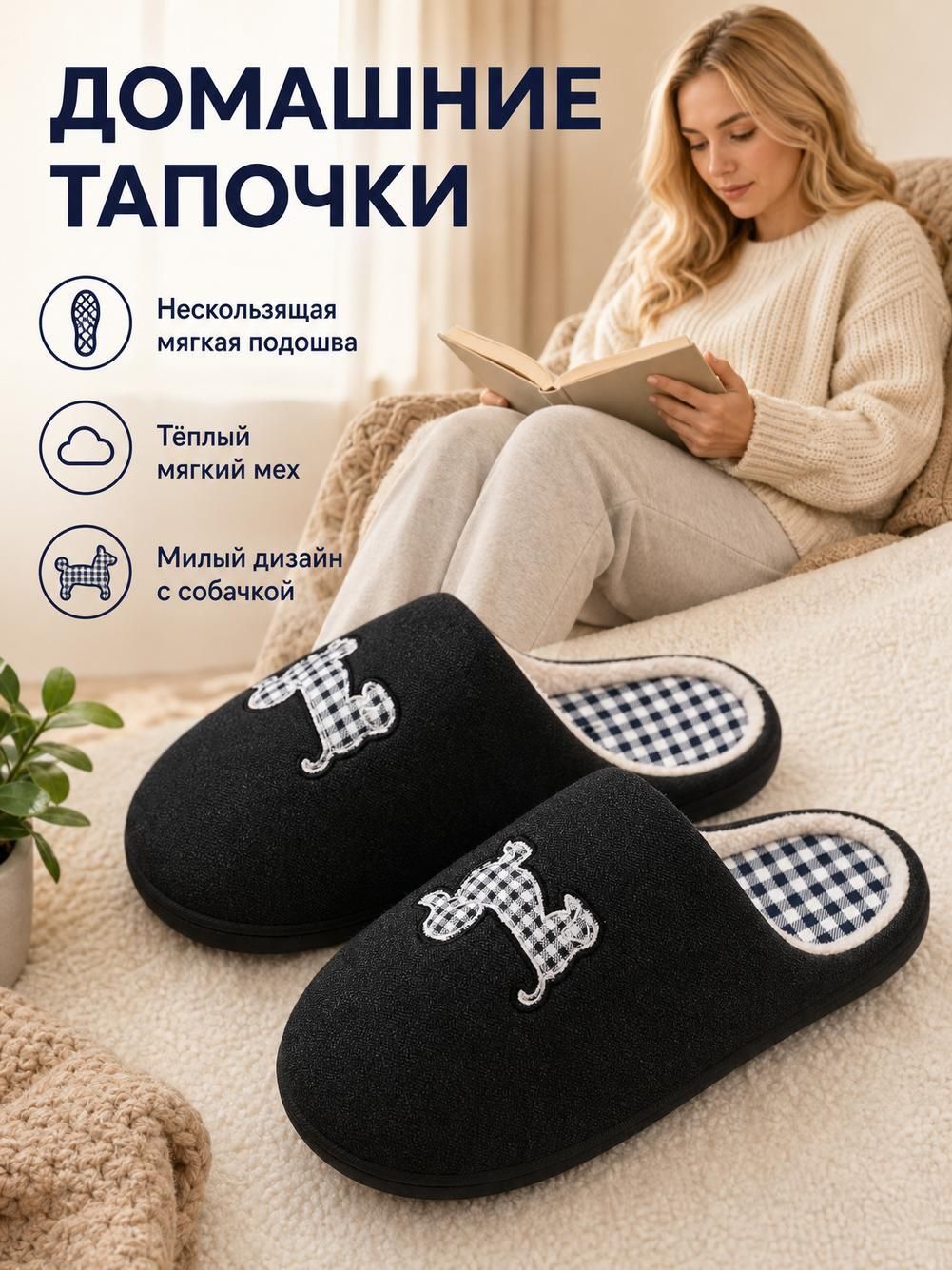 Тапочки, размер 42-43, черный