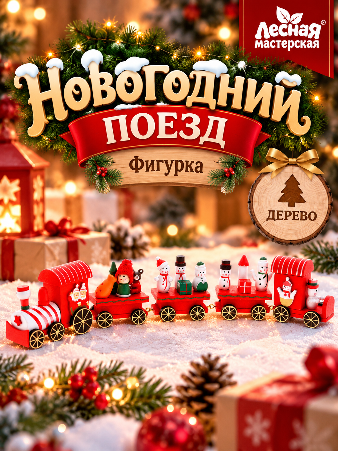 Фигурка "Новогодний поезд" Лесная мастерская, дерево, 39.5 см