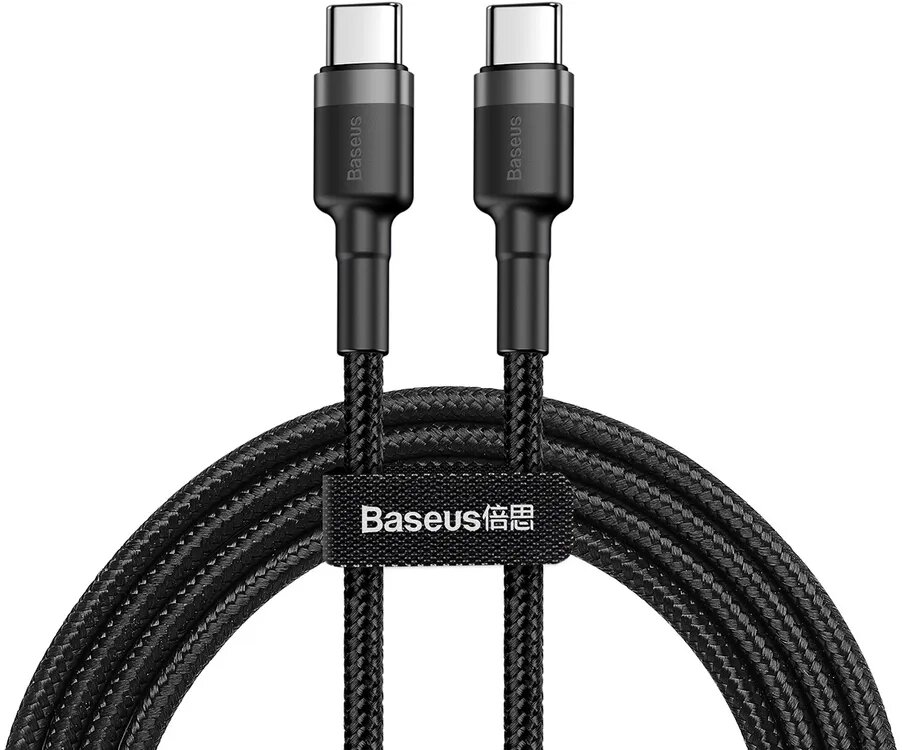 Кабель BASEUS Cafule flash, USB Type-C (m) - USB Type-C (m), 2м, черный / серый