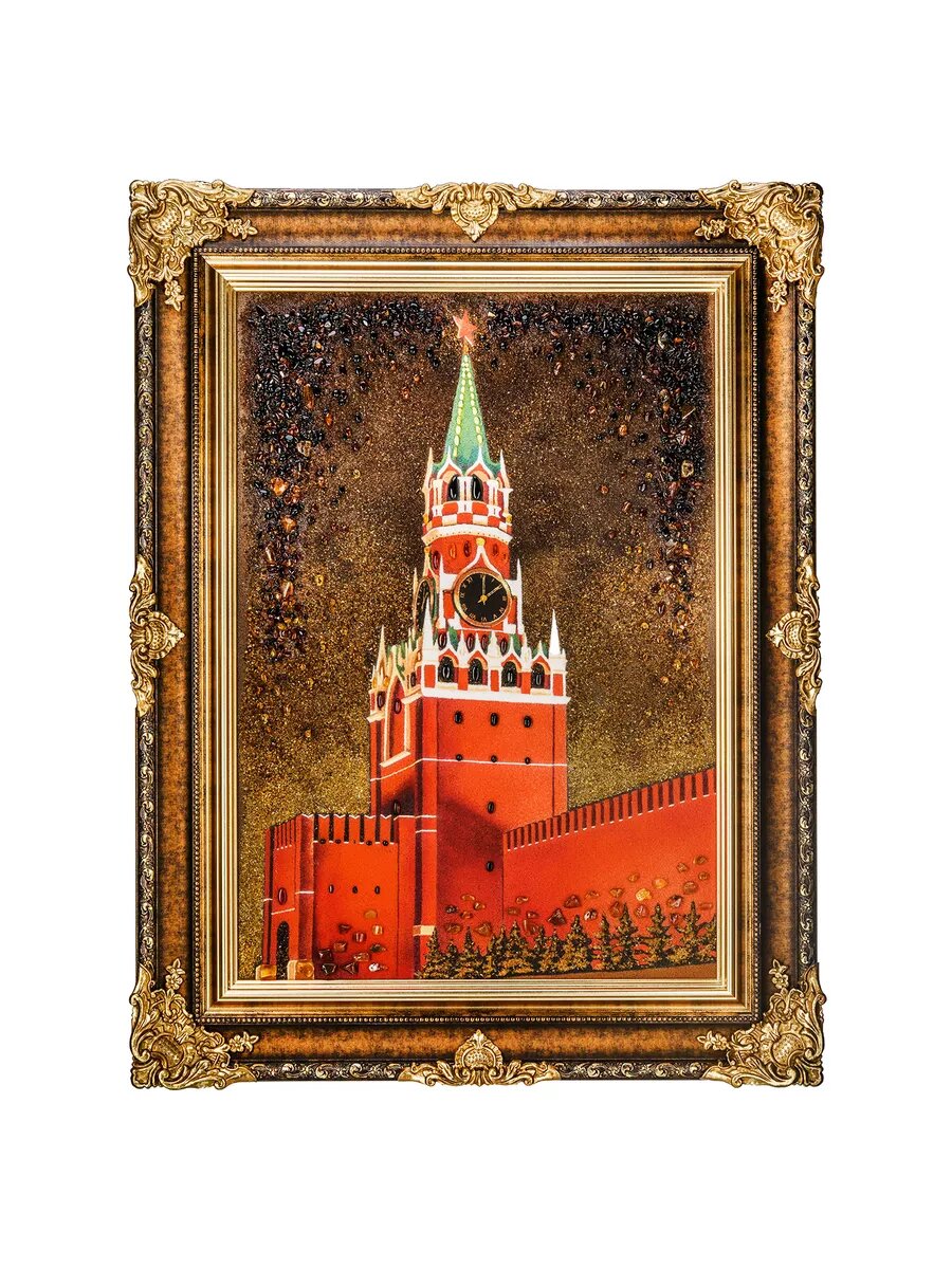 Картина янтарная "Спасская башня ночью" 60х80 см