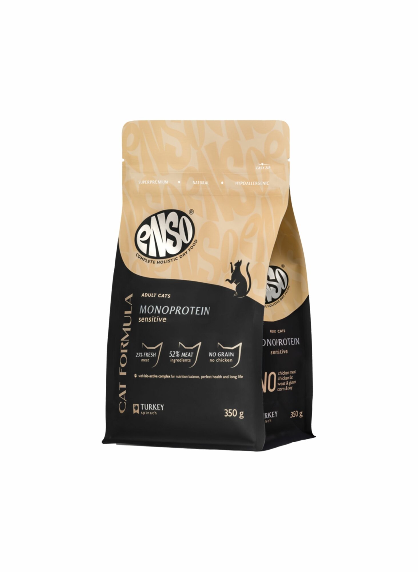 ENSO Cat formula Monoprotein сухой полнорационный корм для взрослых кошек с чувствительным пищеварением со свежей индейкой с добавлением шпината 0,35 кг