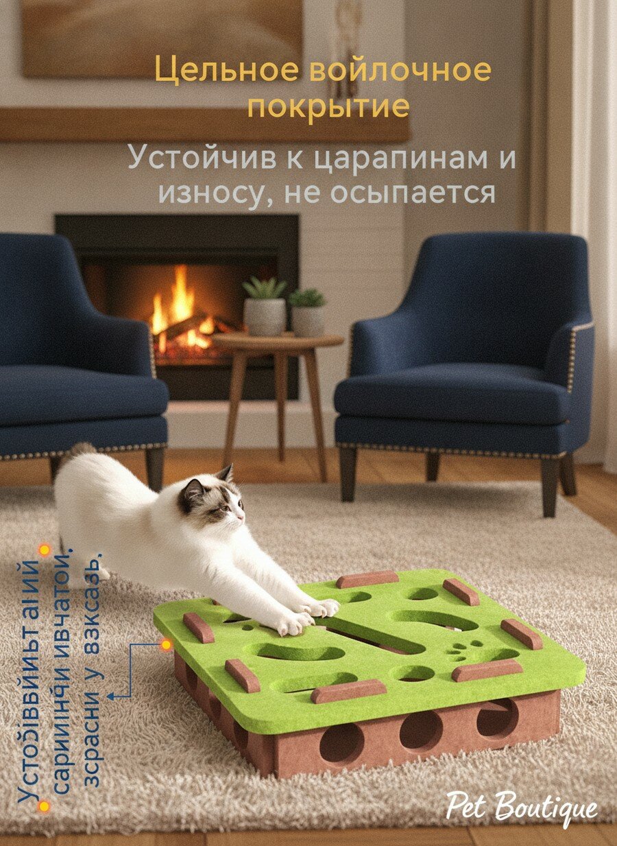 Интерактивная игровая коробка-головоломка для кошек квадратная 20x20 см, развивающая игрушка с лабиринтом