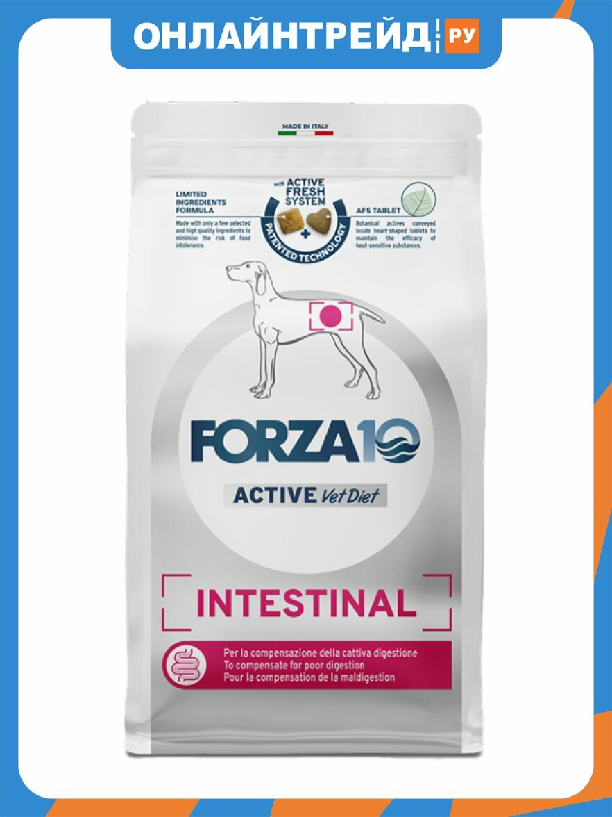 Корм сухой FORZA10 Active Intestinal для взрослых собак всех пород при проблемах пищеварения, 4 кг