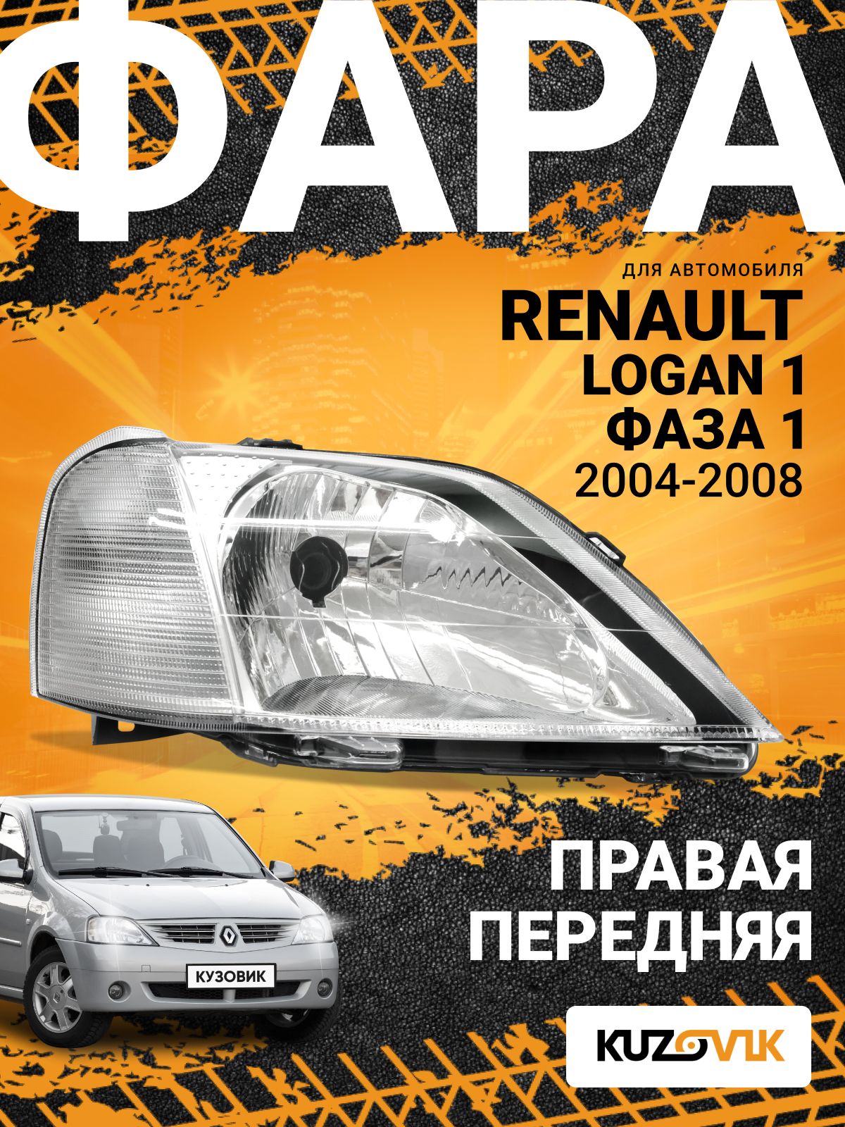 Фара правая для Рено Логан 1 Renault Logan 1 фаза 1 (2004-2008) дорестайлинг с корректором