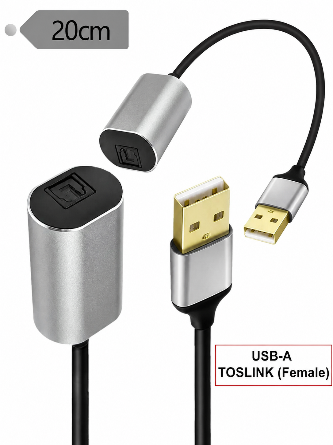PENGQIAO Аудиокабель USB 2.0 Type-A/ODT (Toslink), 0.2 м, серебристый