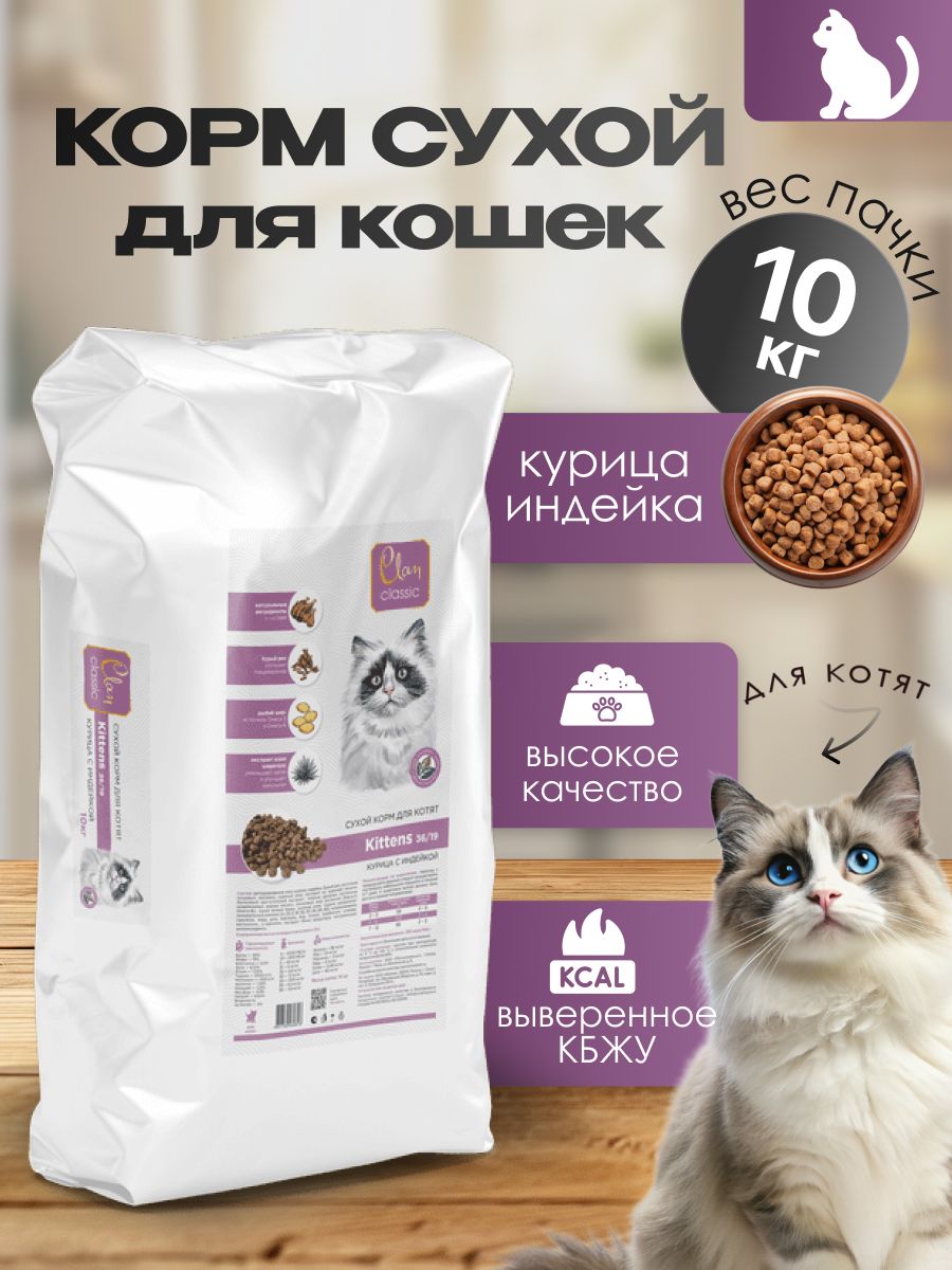 CLAN CLASSIC Kittens 36/19 сухой корм для котят с курицей и индейкой