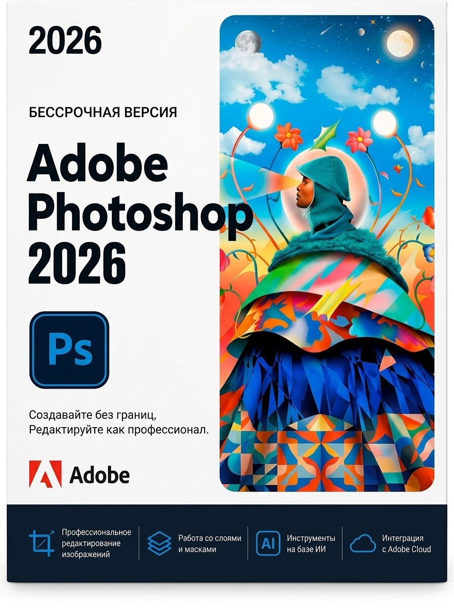 Лицензия Adobe Photoshop 2026 для ПК, бессрочная, Windows, 32 и 64 бит