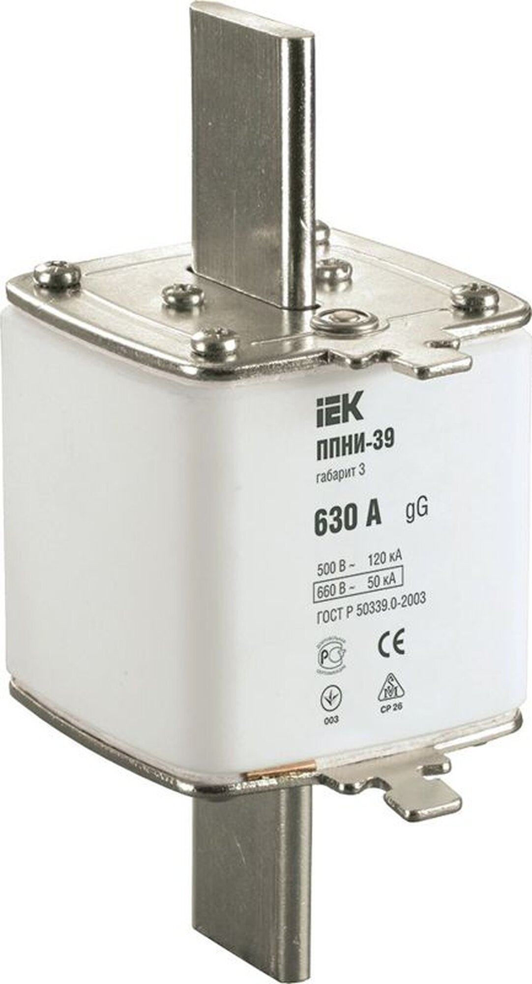 Вставка плавкая ППНИ-39, номинальный ток 630А габарит 3 IEK DPP50-630