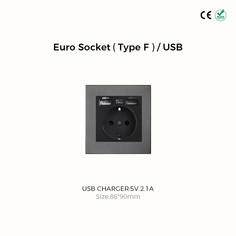 Настенный евророзетка с USB, серый