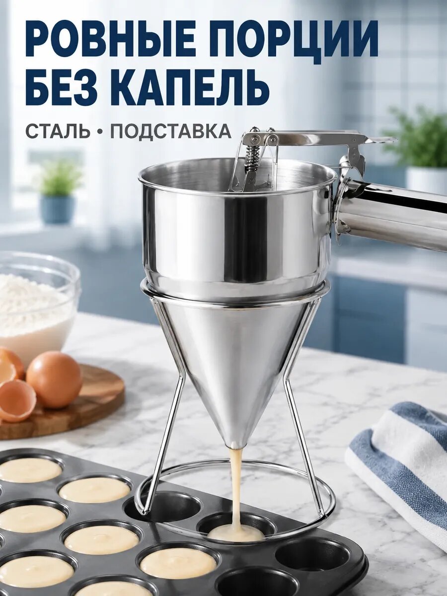 Дозатор для жидкого теста из стали с подставкой