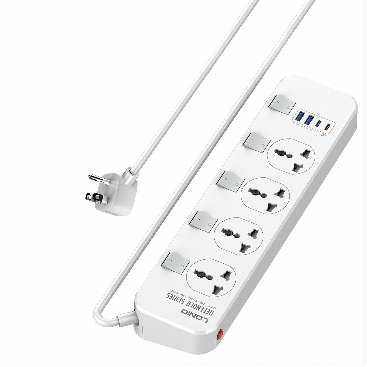 Удлинитель сетевой на 4 розетки с 4 портами USB PD20W 2500Вт с отдельными выключателями защитой от перегрузки штекер британский кабель 2 метра, SC4408C — трехконтактный американский штекер, серия США