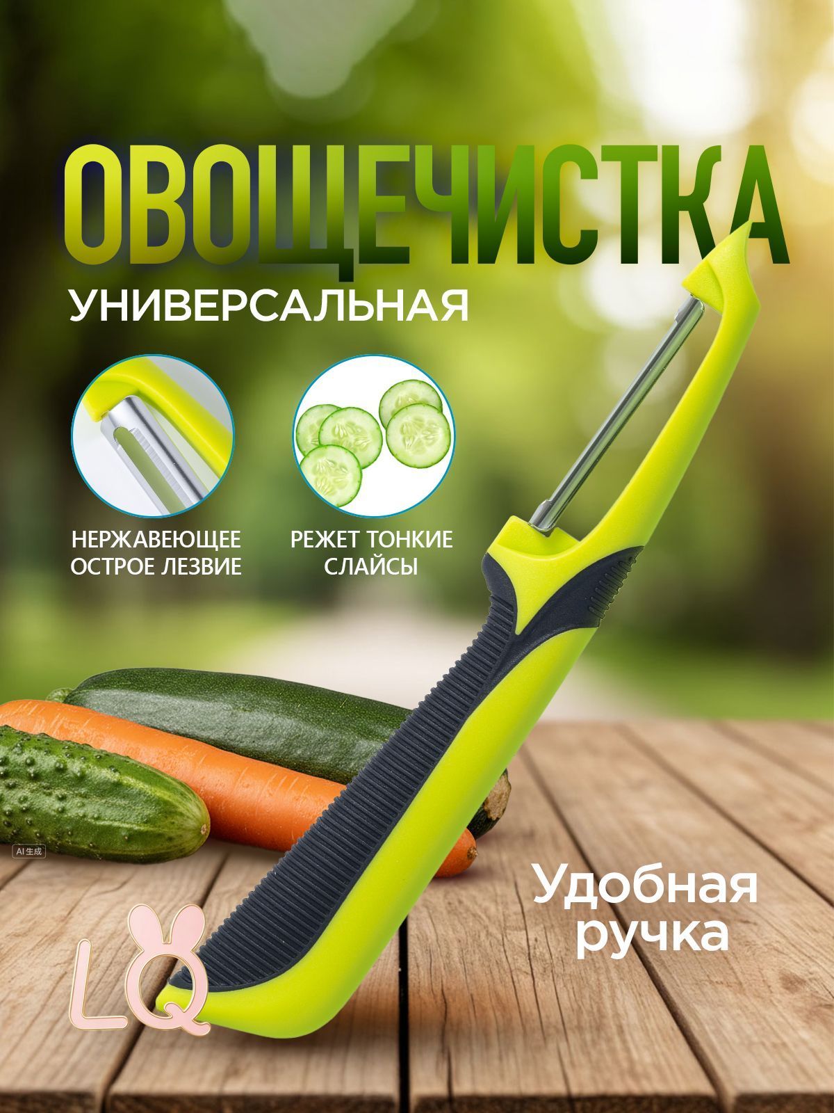 Овощечистка / картофелечистка / нож для чистки овощей и фруктов. Размер 18х2.5 см. Цвет салатовый