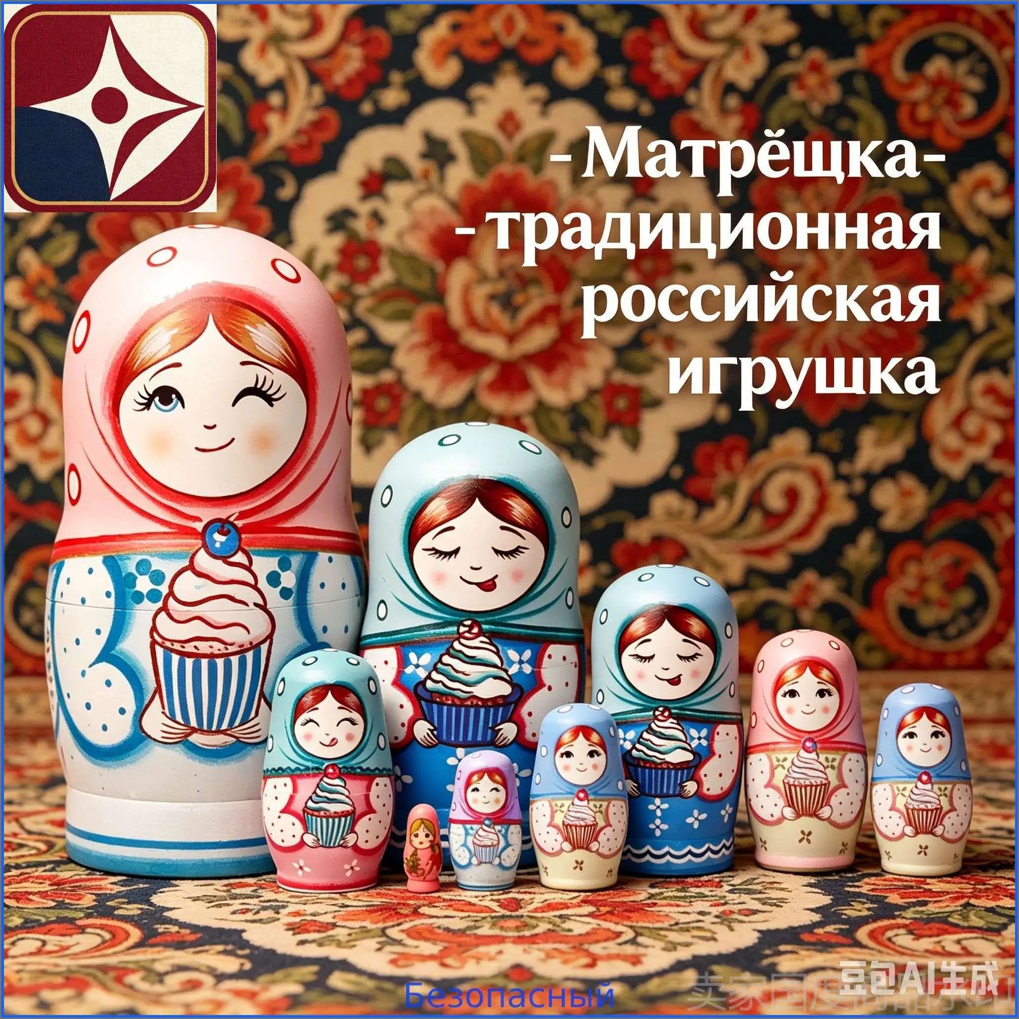 Матрешка 6 слоёв, розовый платок, высота 15 см.