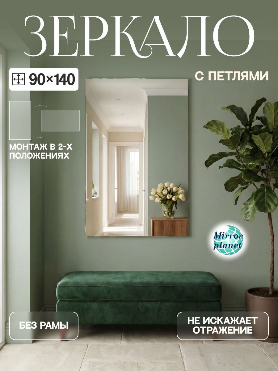 Настенное зеркало прямоугольное 90х140 см с петлями Mirror planet