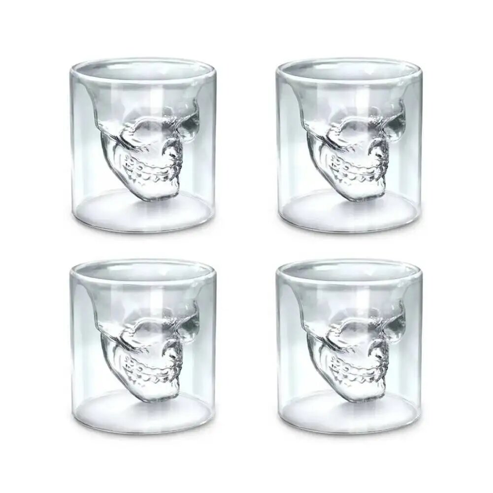 LOULONG Прозрачные стеклянные стаканы для виски с черепами 2 шт. 150ML, 4 Pcs