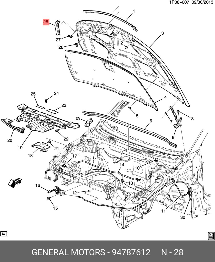 Уплотнитель панели капота org (GM/Opel/Chevrolet 94787612)