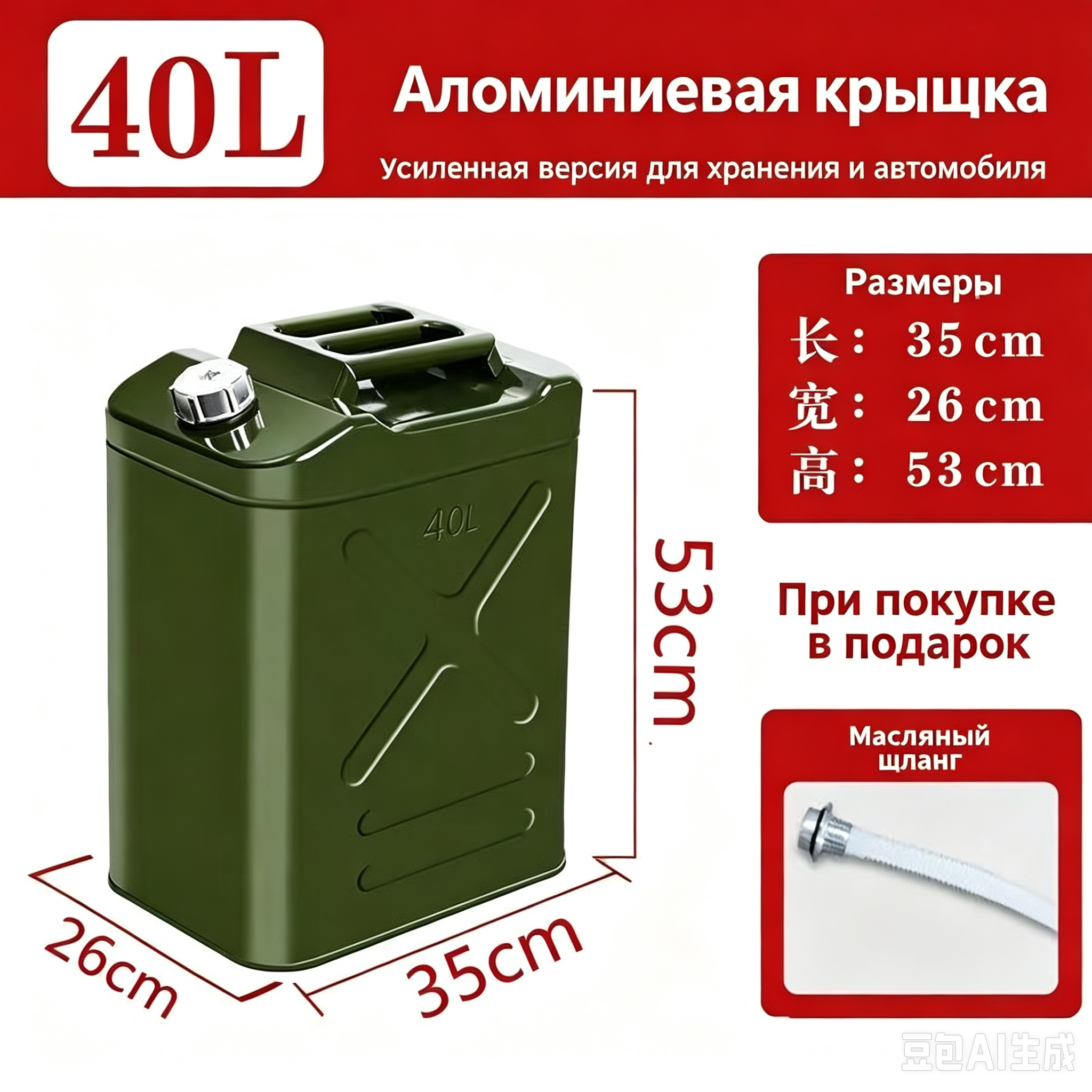 Переносная бензиновая бочка, жестяная бочка, плоская бензиновая бочка с тремя ручками, 40 л