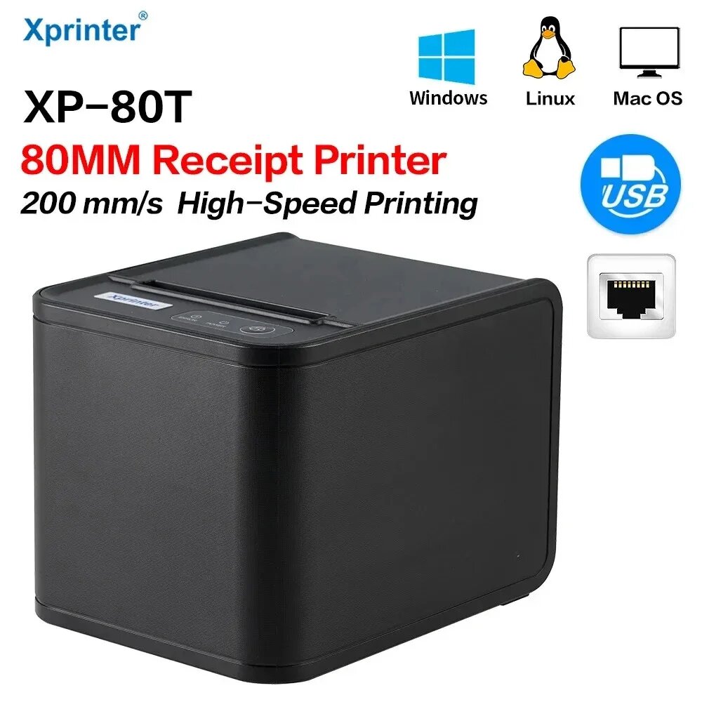 Xprinter XP-80T Термопринтер чеков USB Ethernet, EU Plug — фото 1