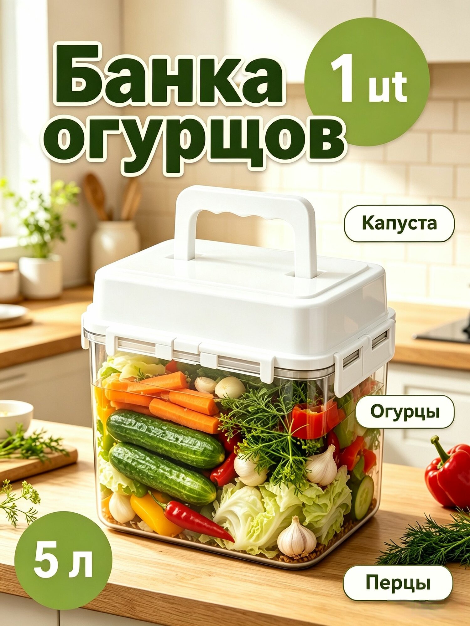Кадка для засолки 5 л полипропилен, диаметр 23.5 см, Артикул: 5234469972
