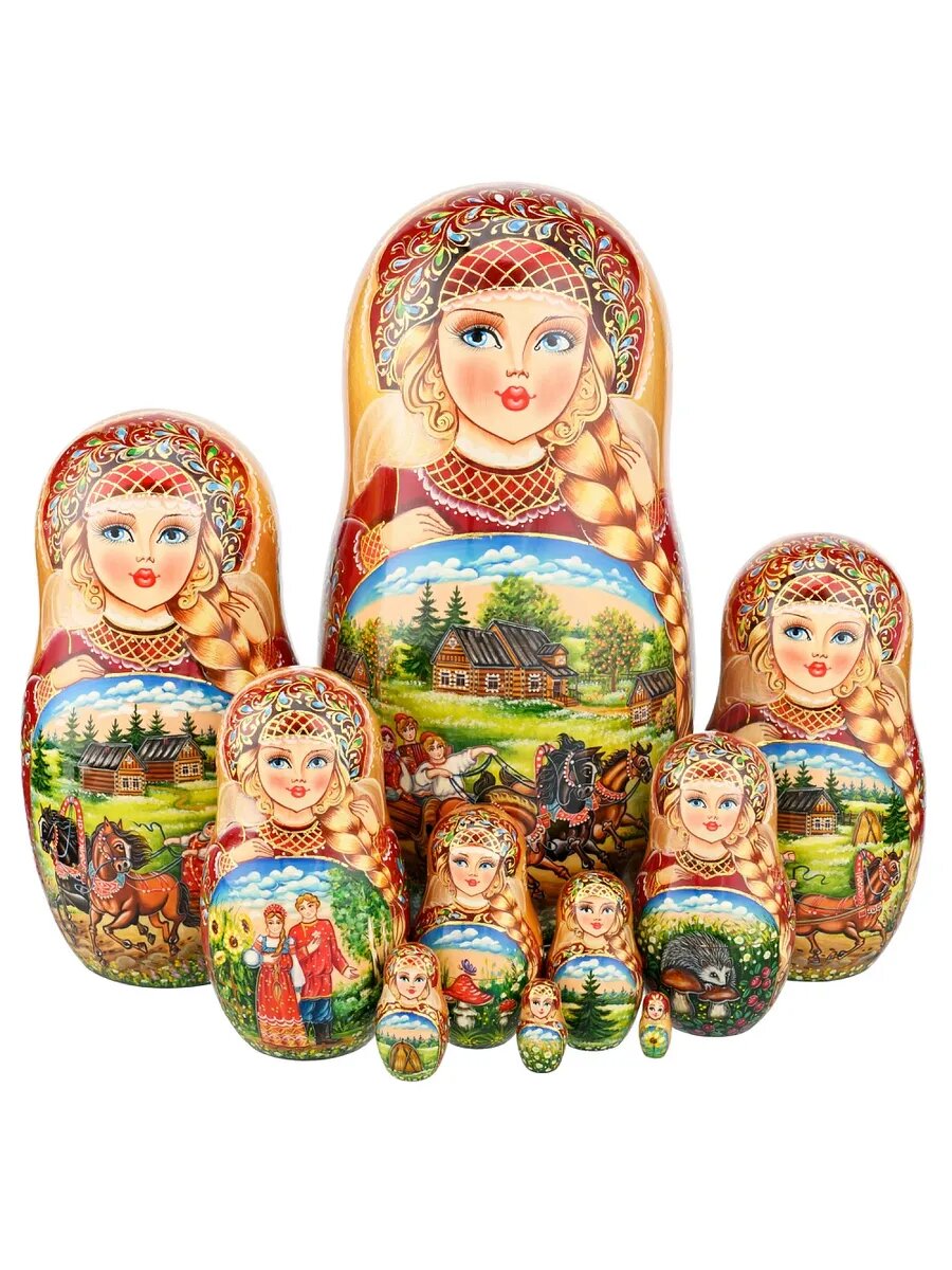 Матрешка "Тройка. Лето" 10 мест, 27 см