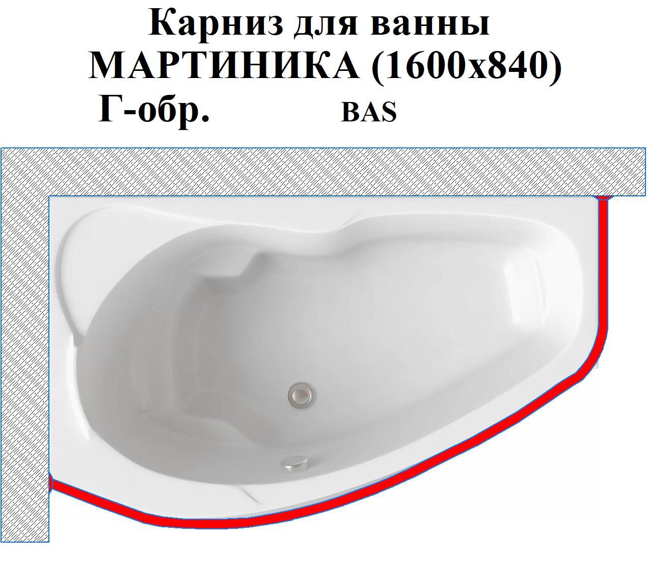 Карниз для ванны мартиника (1600х840) Г-обр. BAS