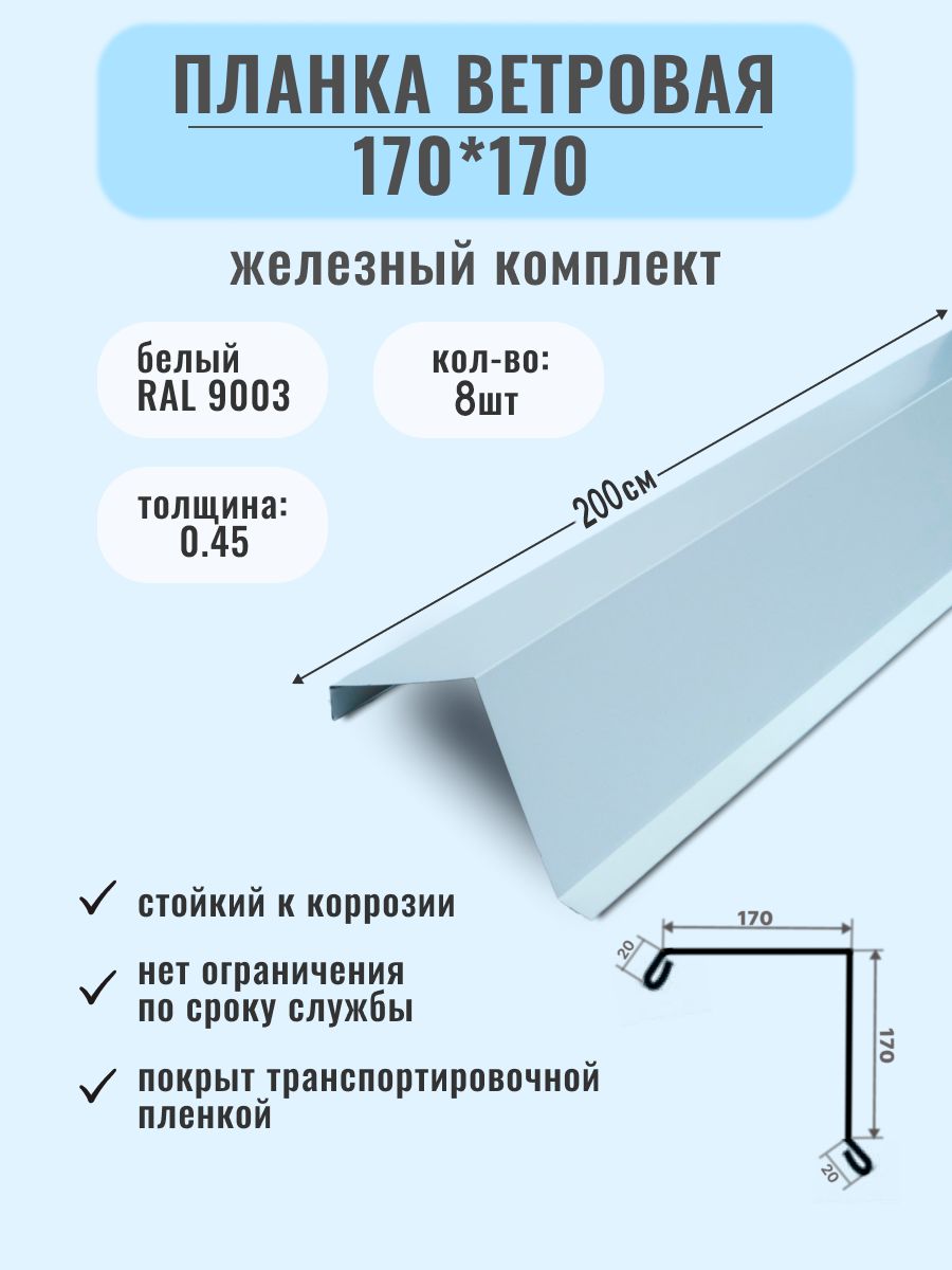 Ветровая планка для кровли 170х170х2000/торцевая/карнизная