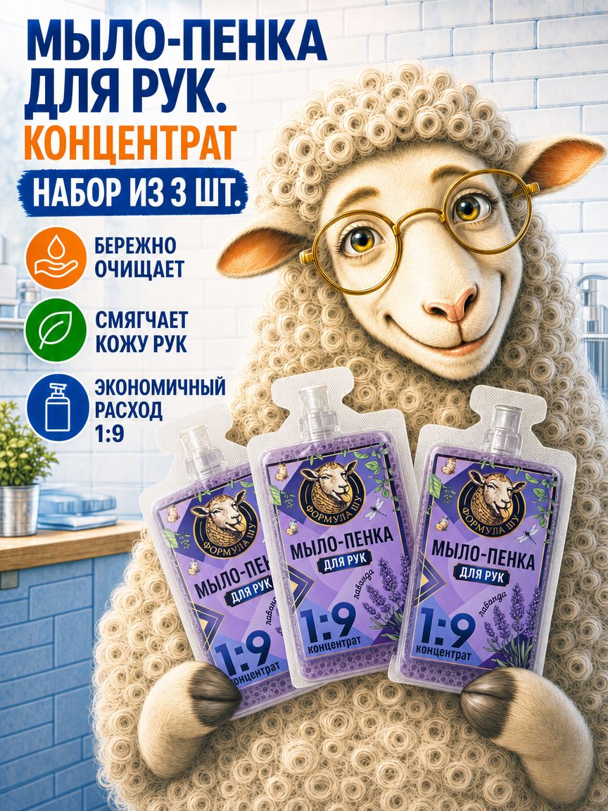 Концентрат жидкого мыла-пенки для рук Формула ШУ Лаванда набор из 3х ампул по 50мл. Мыло для пенного дозатора и диспенсера