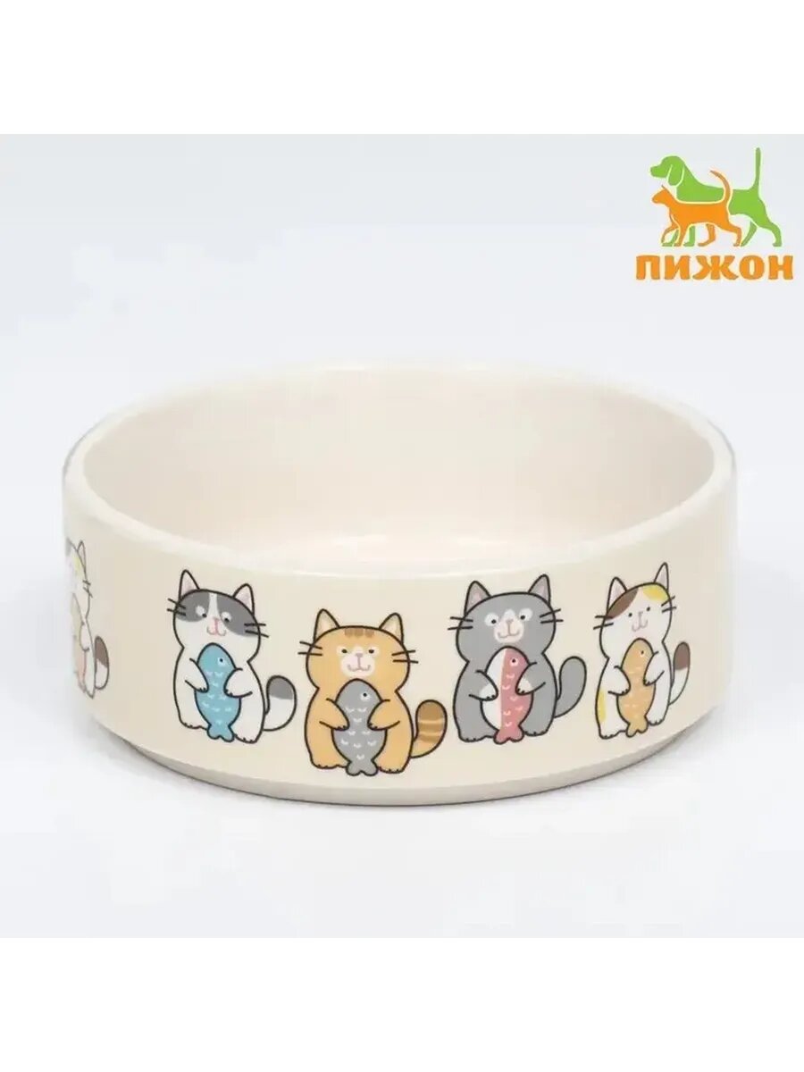 Керамическая миска для животных с парой котов