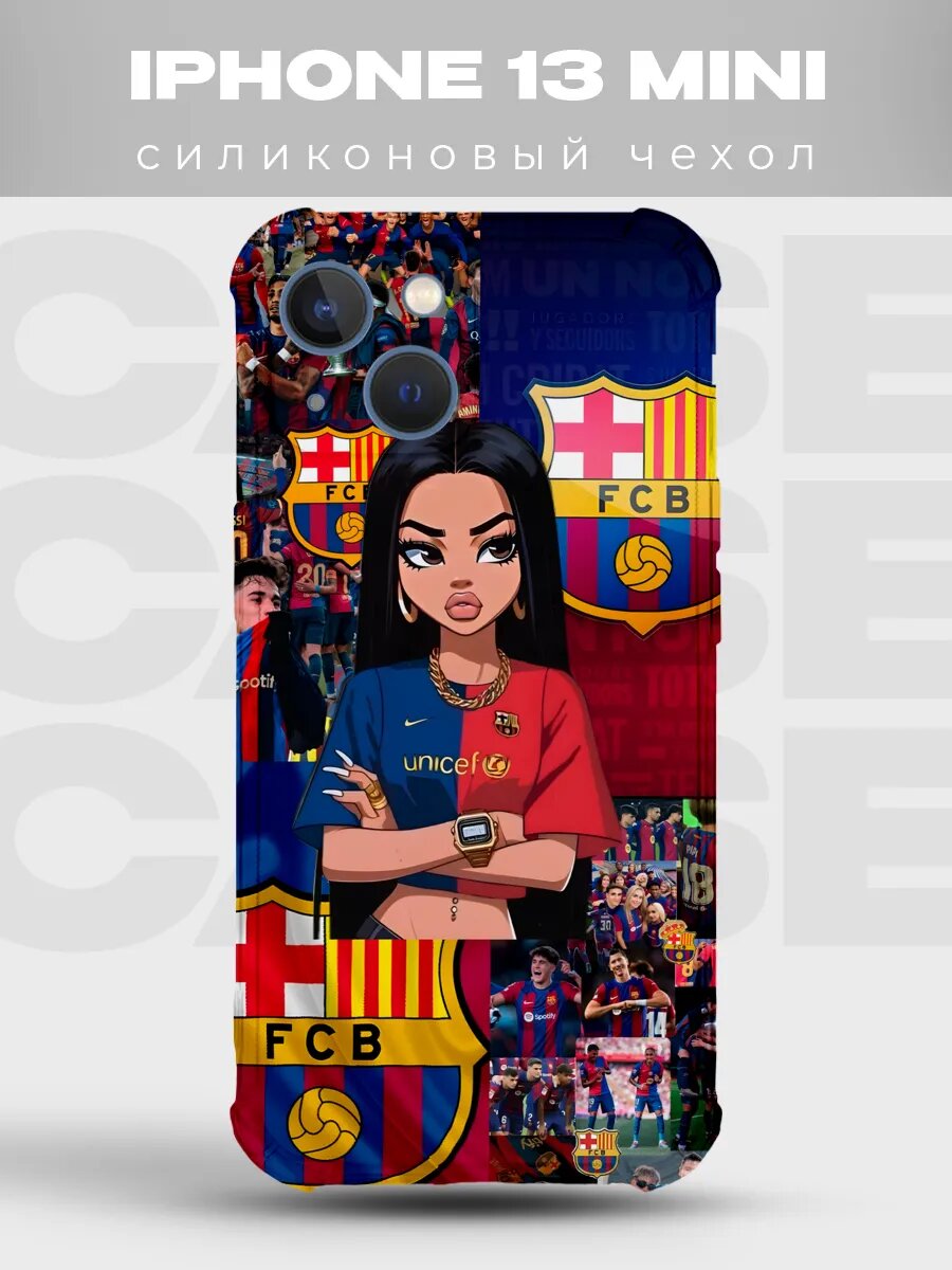 Чехол на iPhone 13 Mini Барселона коллаж девушка