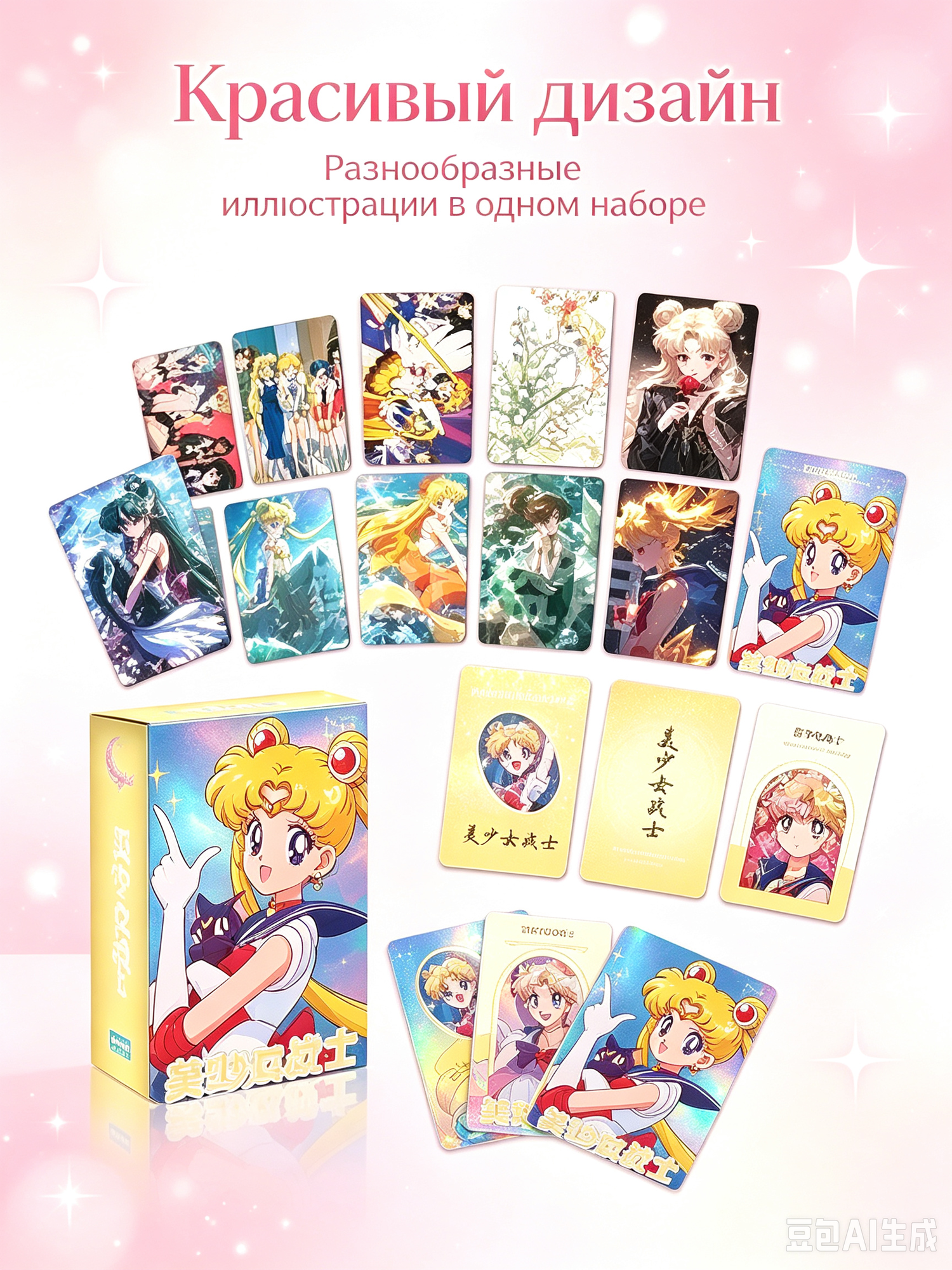 55 аниме-карточек с Сейлор Мун, коллекционные карточки для взрослых, тематика мультфильмы, кремовый цвет
