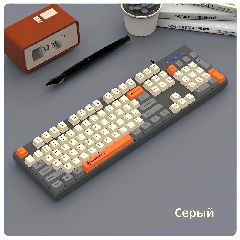 Игровая клавиатура на 104 клавиши с эффектом механической клавиатуры, регулируемыми ножками и колпачками трёх цветов, проводная USB, для ПК и ноутбуков, цвет серый