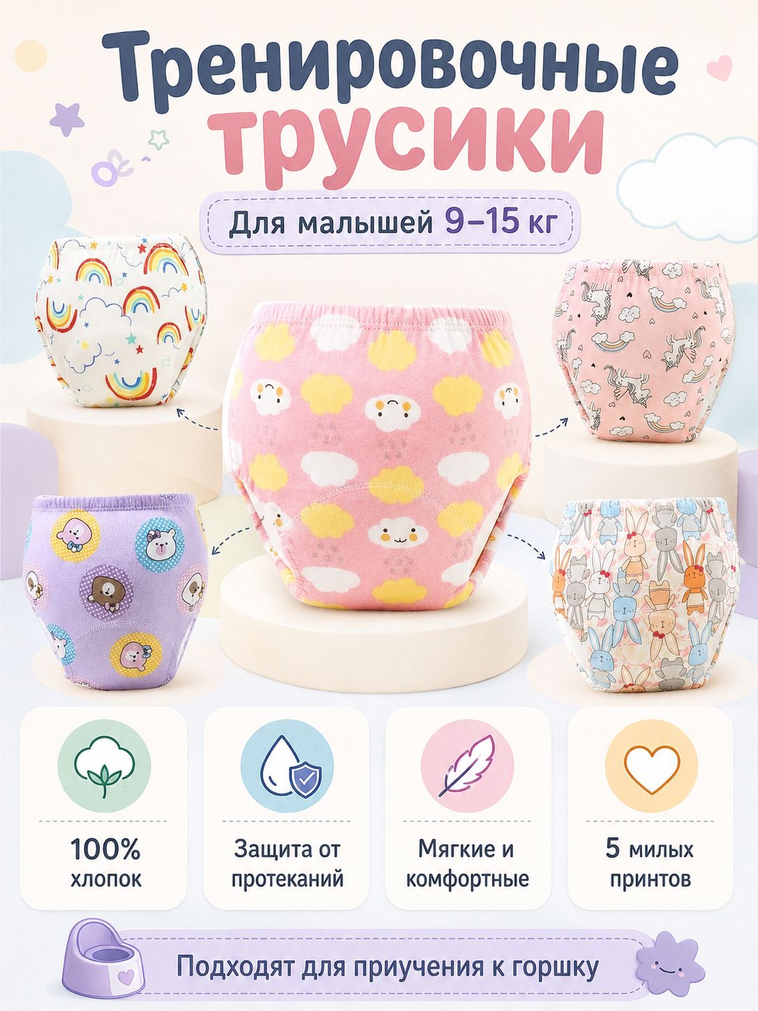 Трусики для приучения к горшку, 5 штук