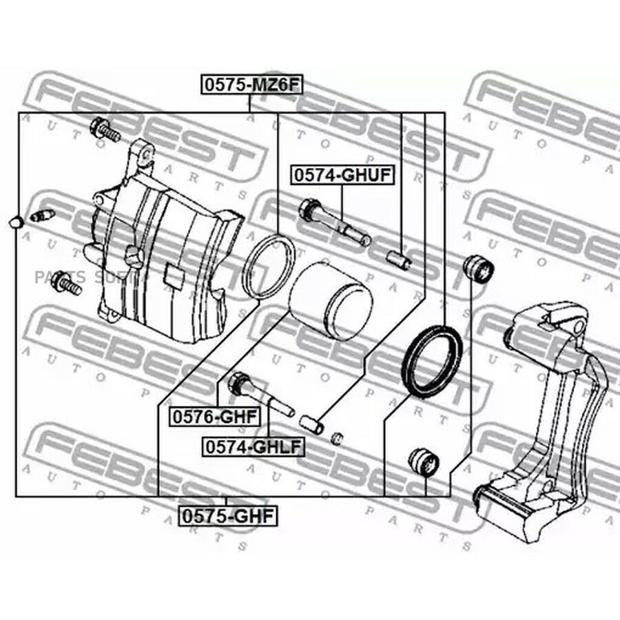 Ремкомплект суппорта Mazda 6 (GH) 07- переднего (D57mm) \ FEBEST 0575-MZ6F FEBEST 0575MZ6F | цена за 1 шт